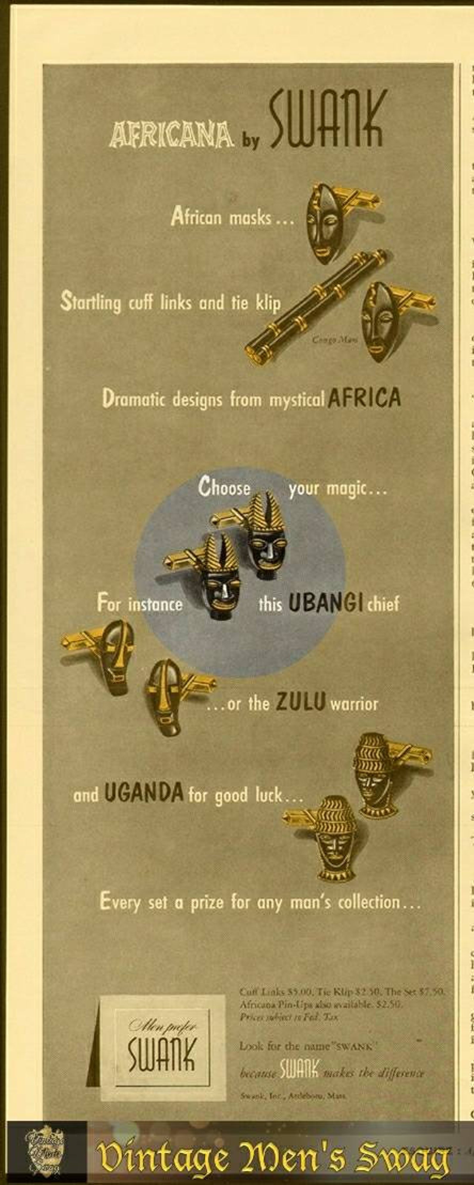 Vintage Cufflinks African Mask Ubangi Swank "africana" by Vintage Men's ...