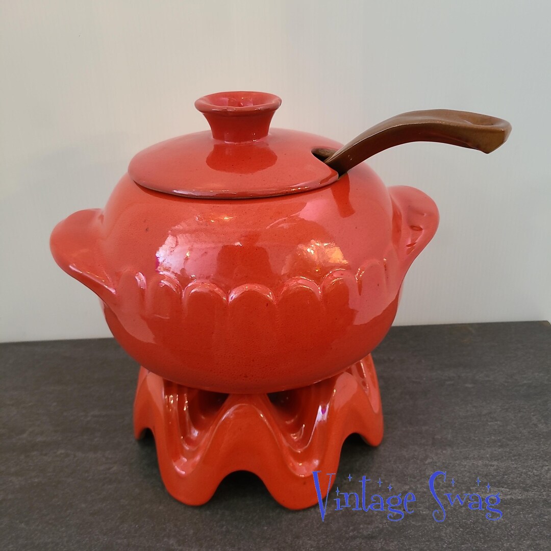 Frankhoma "lazy Bones" 3 Quart Bean Pot, Laddle, and Warmer in Flame ...