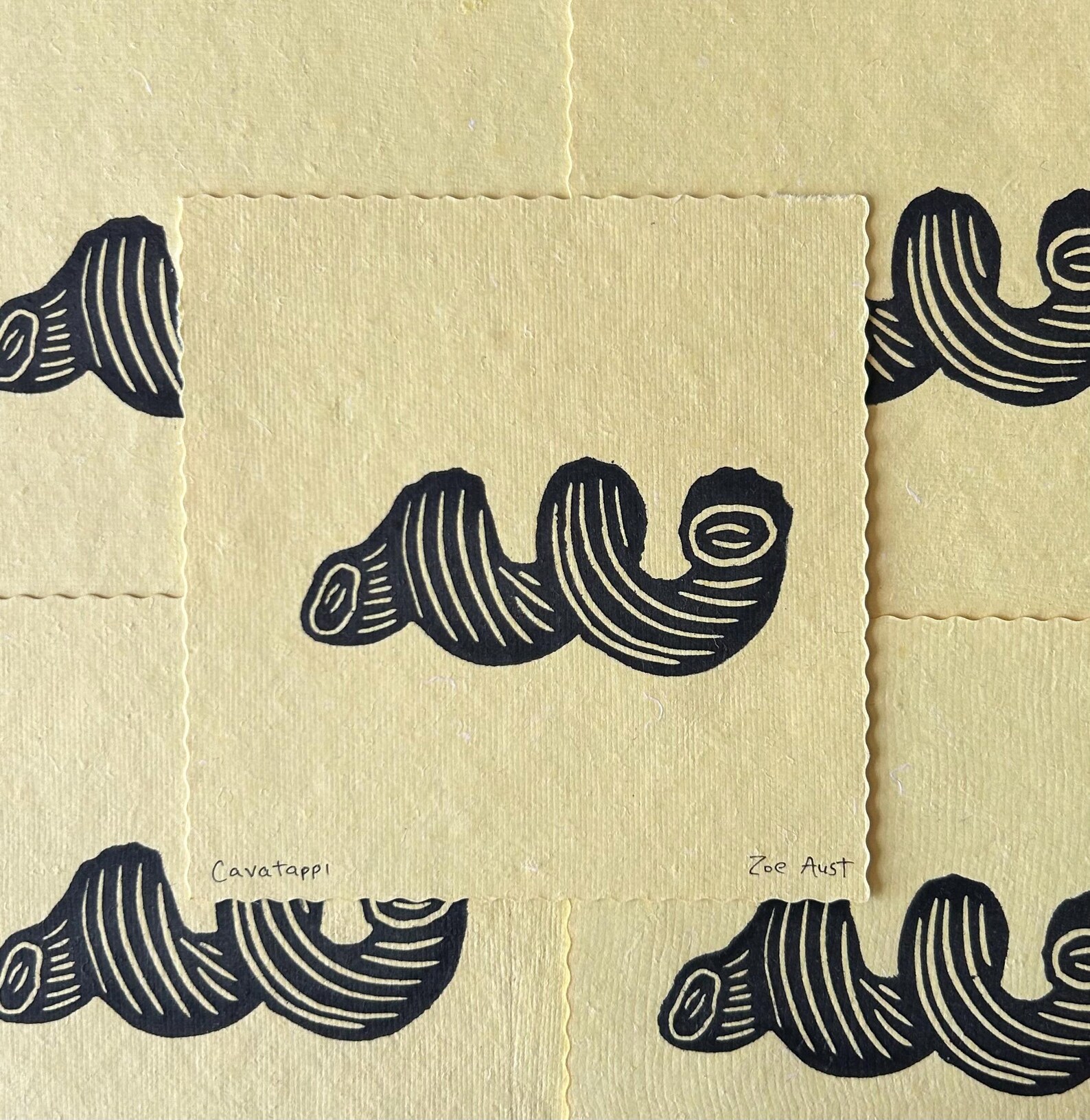 Cavatappi Pasta Block Print, Handmade Print, Mini Print, 4.5x4.5 in (11 ...