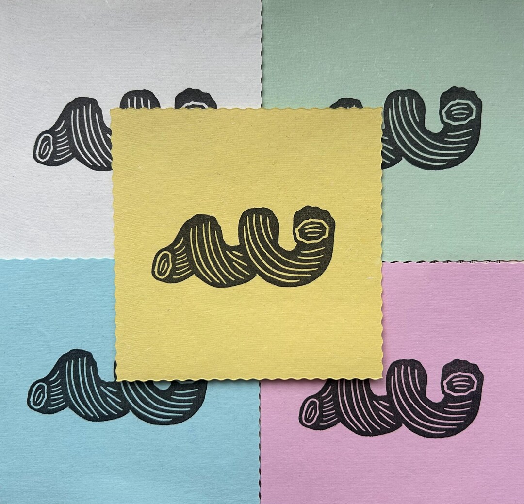 Cavatappi Pasta Block Print, Handmade Print, Mini Print, 4.5x4.5 in (11 ...