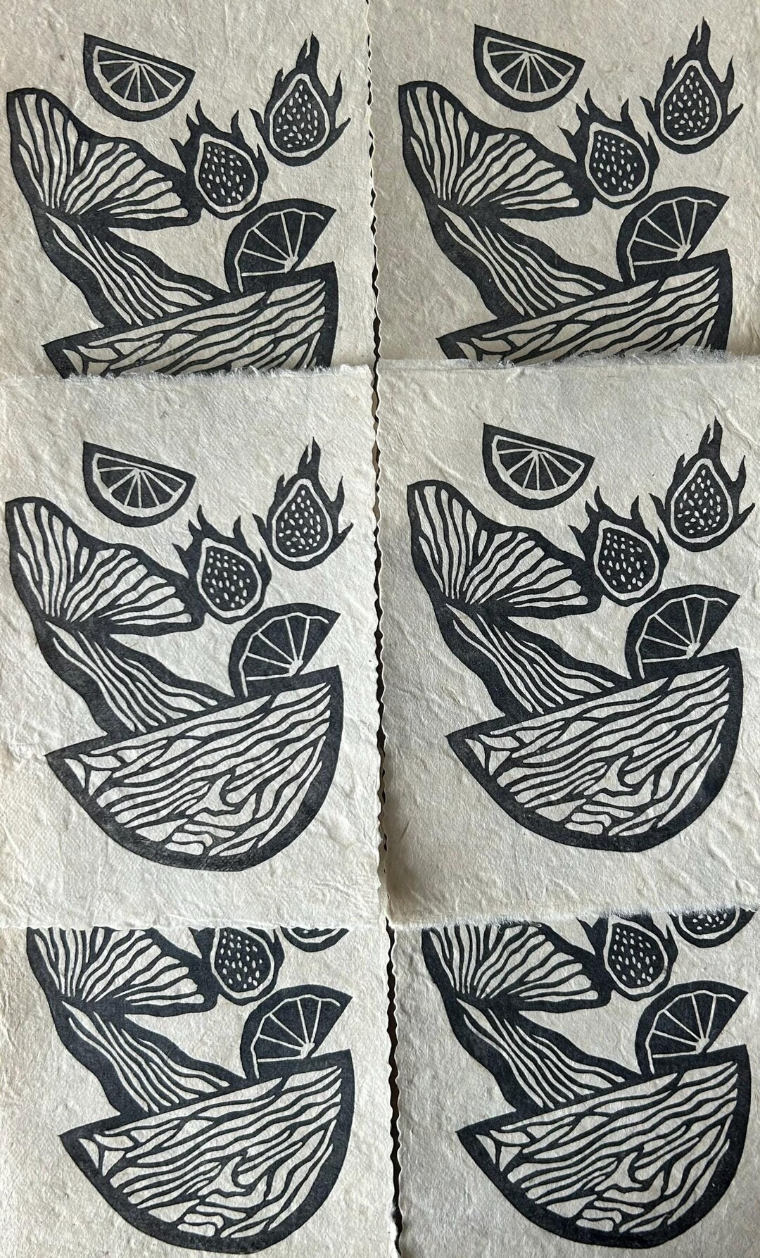 Mermaid Swimming for Fruit Block Print, Handmade Print, 5x7 In, 12.7x17 ...