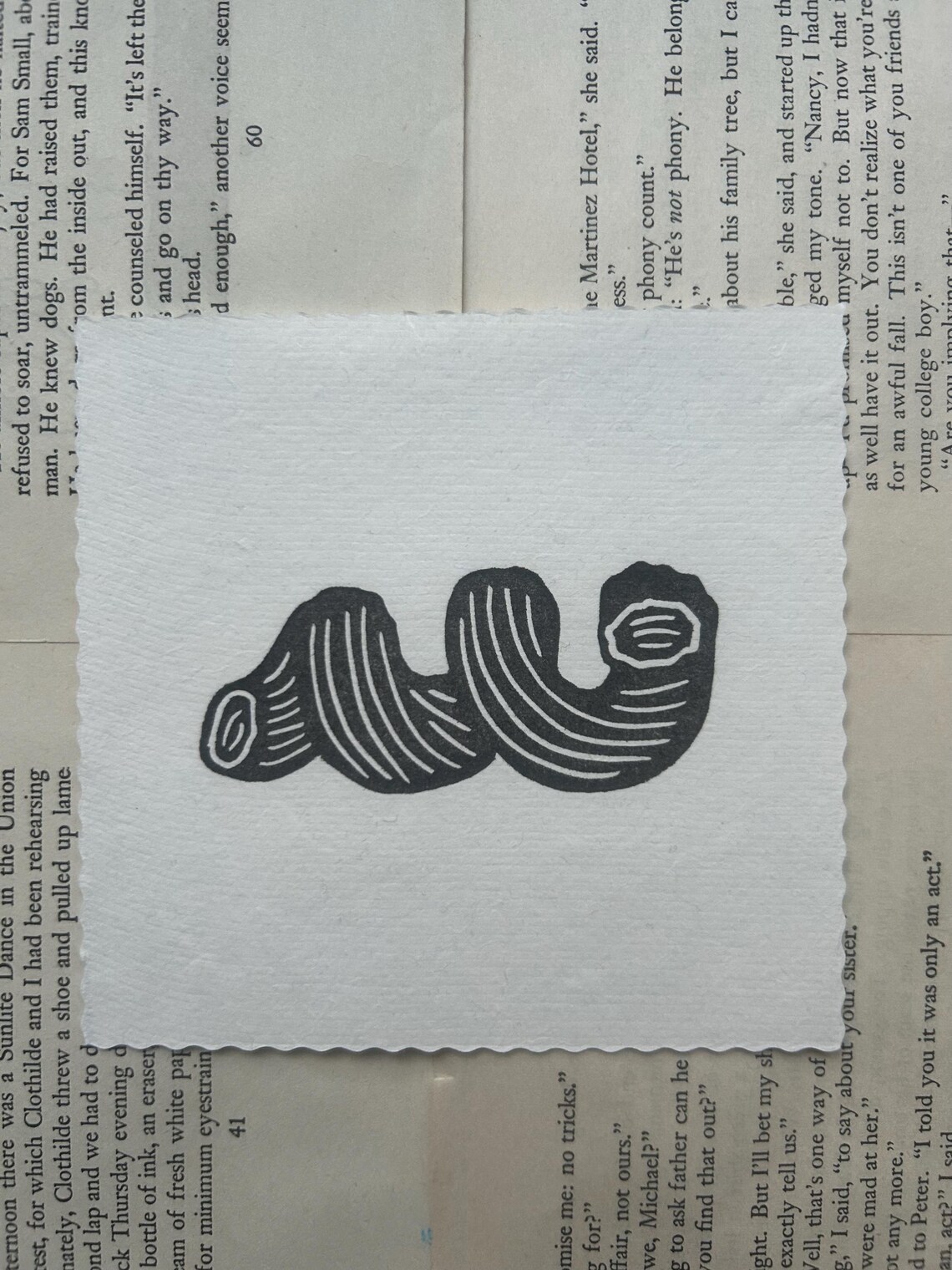 Cavatappi Pasta Block Print, Handmade Print, Mini Print, 4.5x4.5 in (11 ...