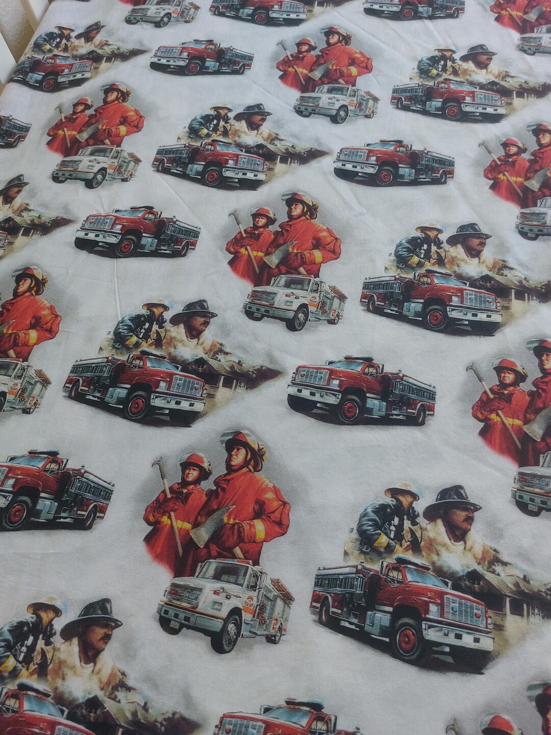 Fire Truck Crib Sheet: Fireman Nursery Bedding, Red White Blue Cotton ...