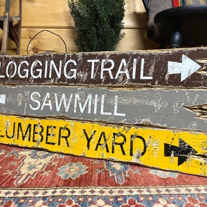 Woodworking Sign Set, Rustic Arborist Gift, Lumber Yard, Logging Trail ...