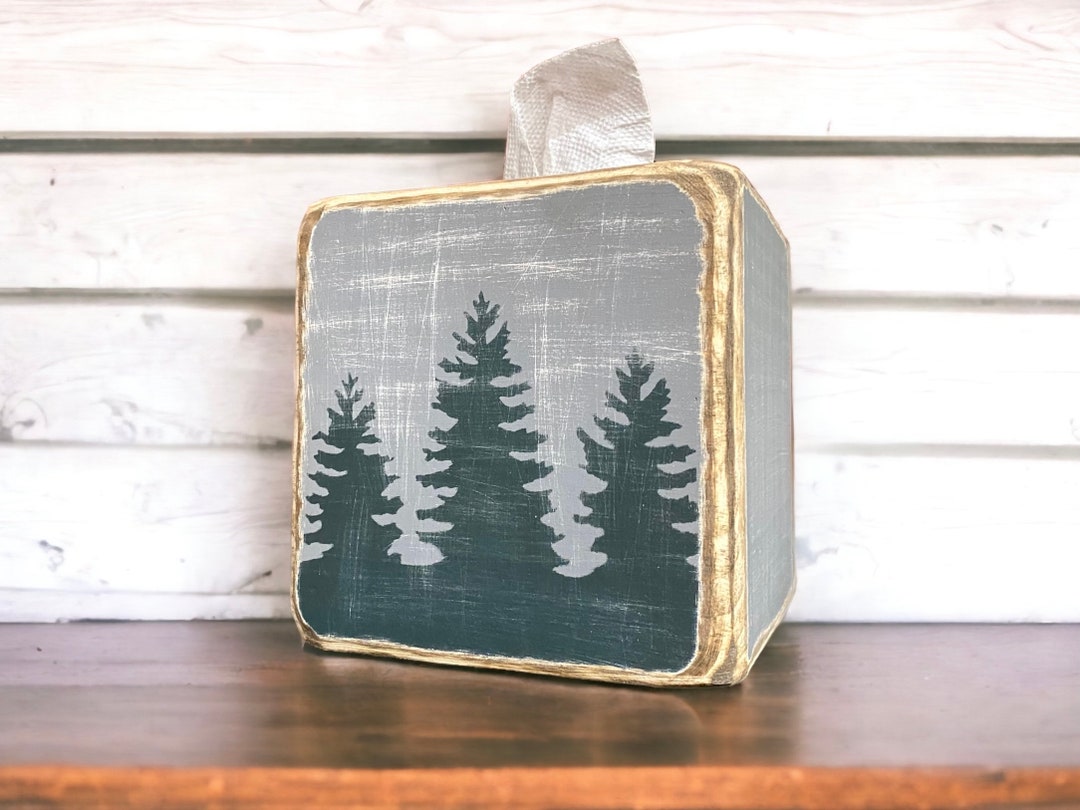 Pine Tree Tissue Box Cover, Rustic Wood Bathroom Decor - Etsy