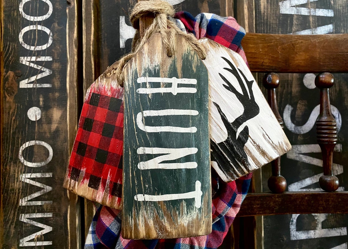 Rustic Deer Hunting Sign Hunt Tag Set Red Buffalo Plaid - Etsy
