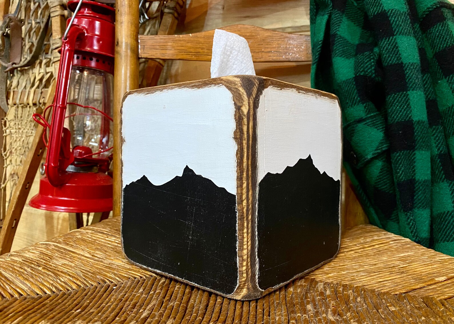 Rustic Mountain Tissue Box Cover Cabin Bathroom Decor Wood - Etsy