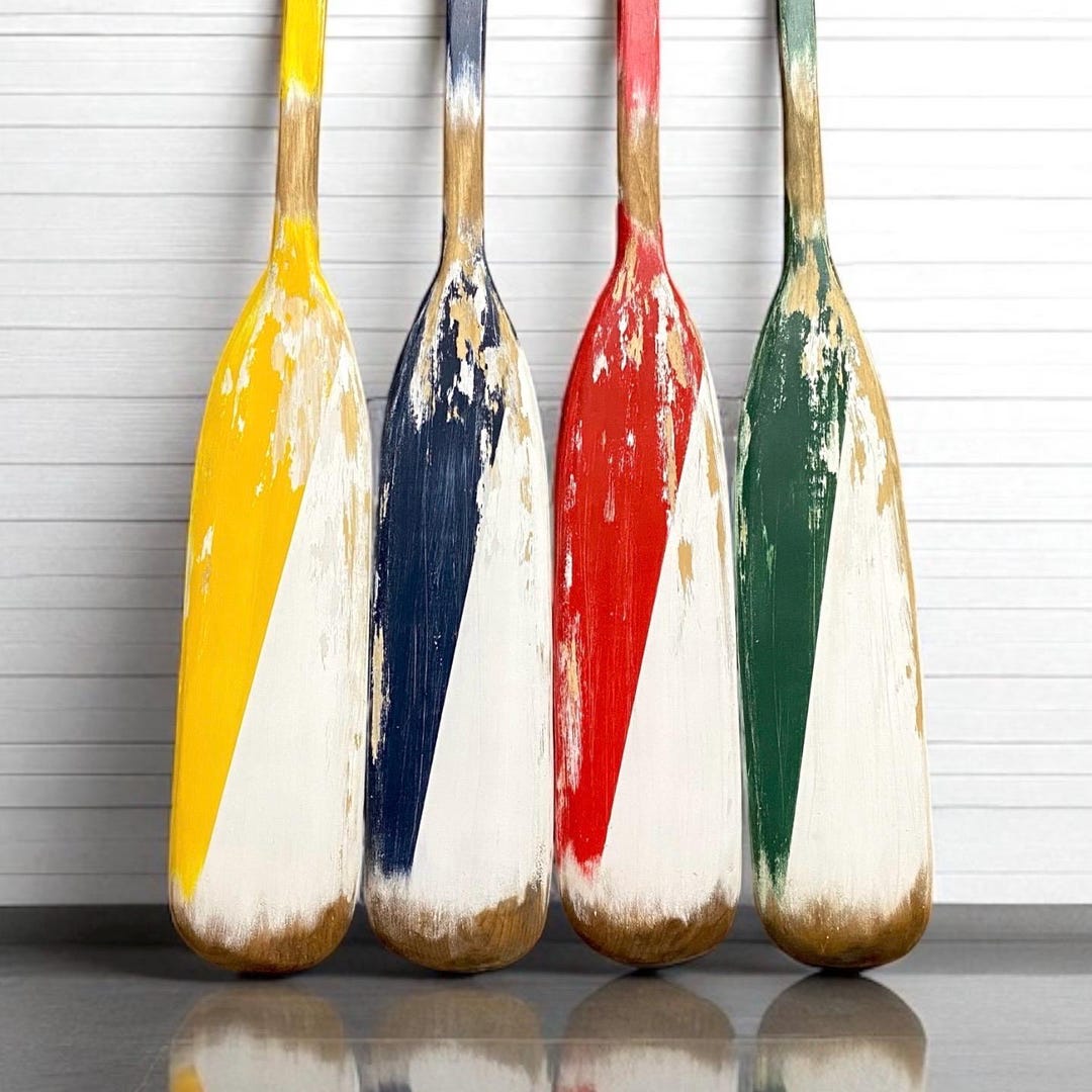 Nautical Painted Wood Canoe Boat Paddles, Rustic Log Cabin Lake House ...