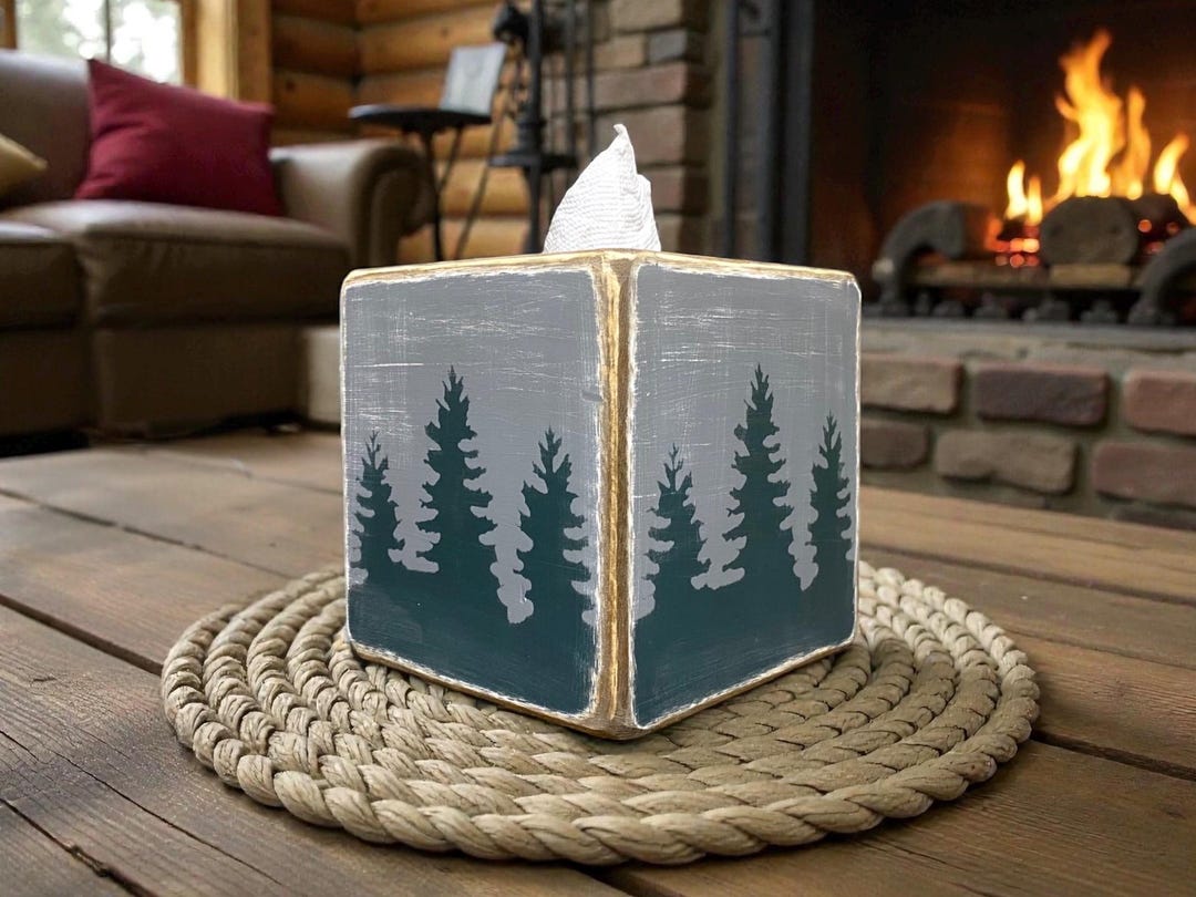 Rustic Pine Tree Tissue Box Cover, Log Cabin Decor - Etsy