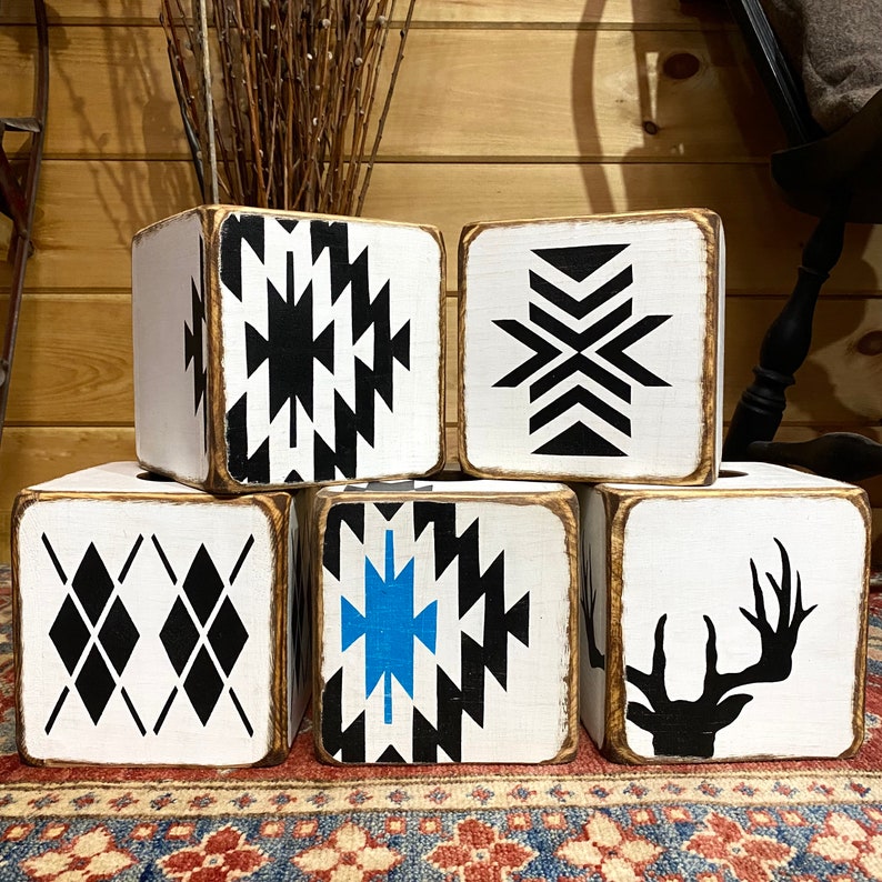 Aztec Tissue Box Cover Rustic Wood Western Decor Tribal - Etsy