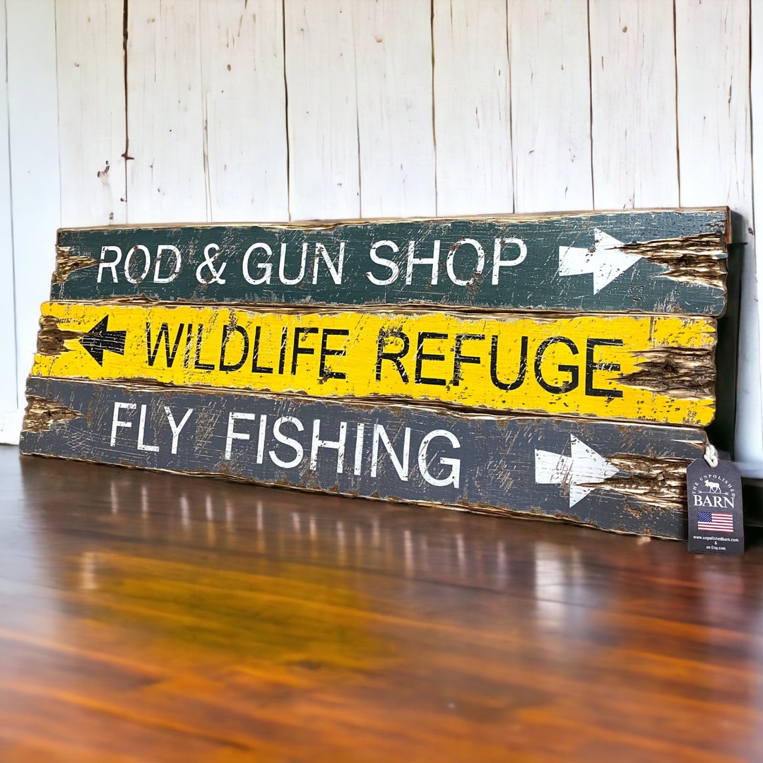Distressed Fly Fishing Sign Set | Rustic Log Cabin Decor | | Lake House ...