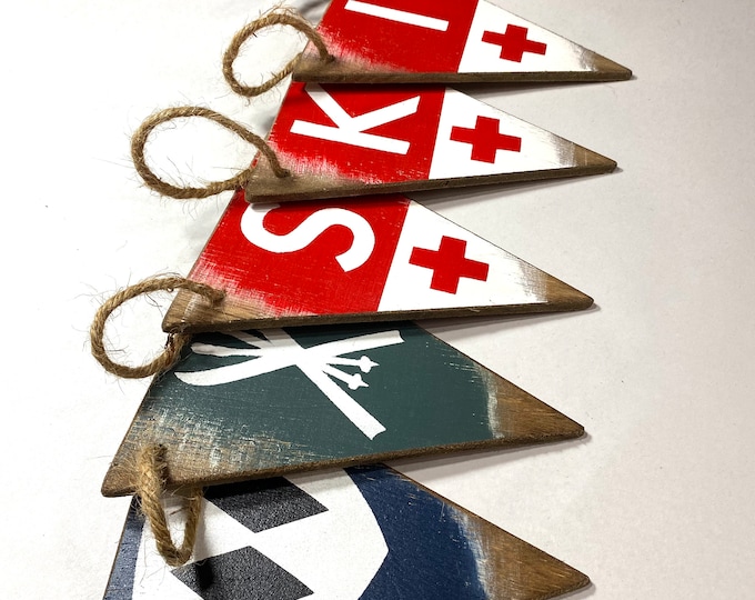Rustic Ski Sign | Ski Lodge Decor | Log Cabin Pennant Wood Banner - Etsy