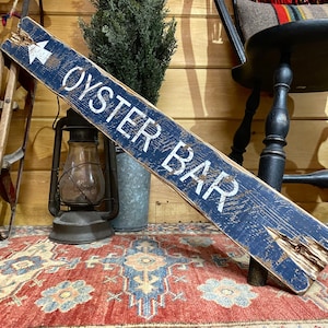 Wood Oyster Bar Sign, Coastal Distressed Seafood Decor - Etsy