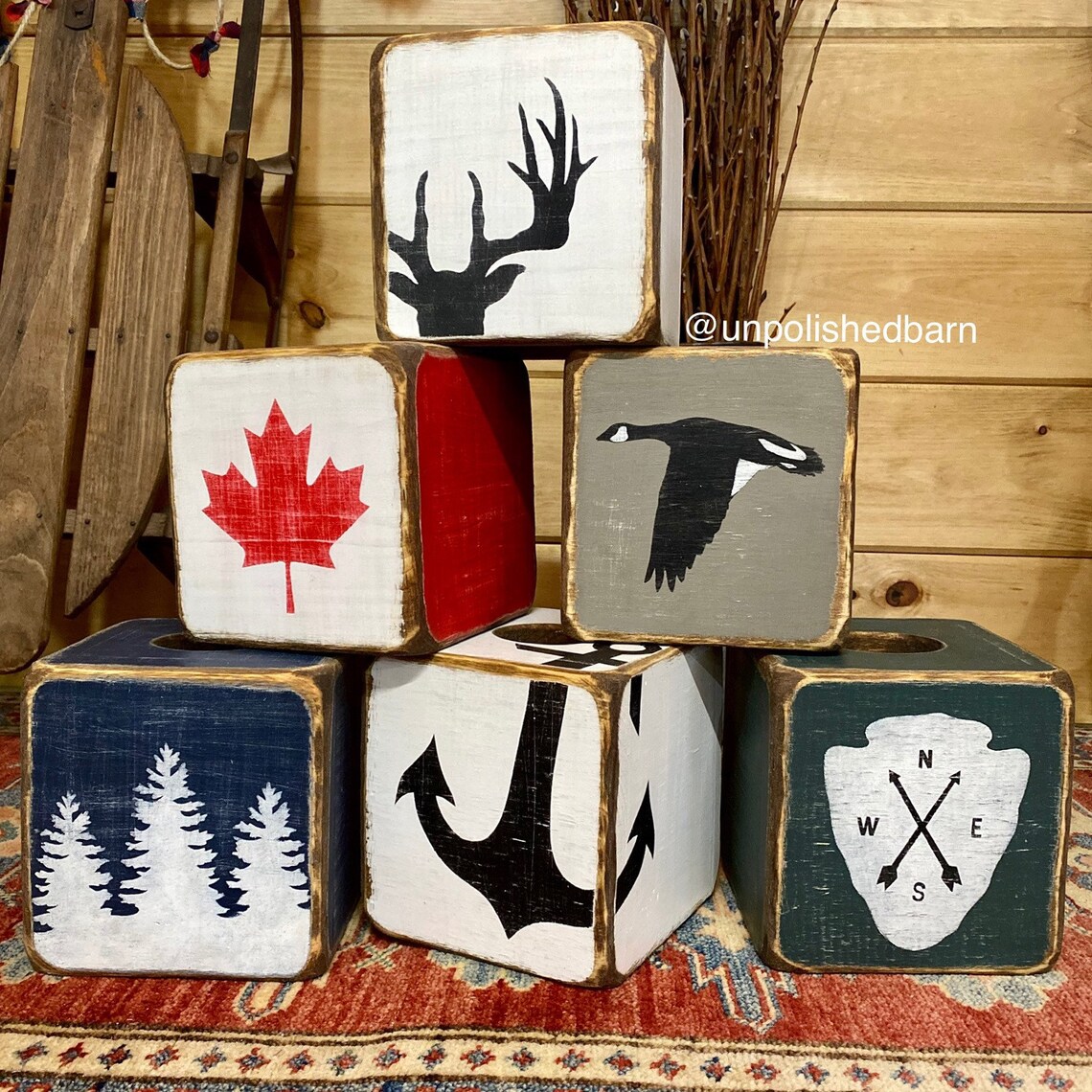 Rustic Wood Tissue Box Cover Log Cabin Decor Compass Tissue - Etsy