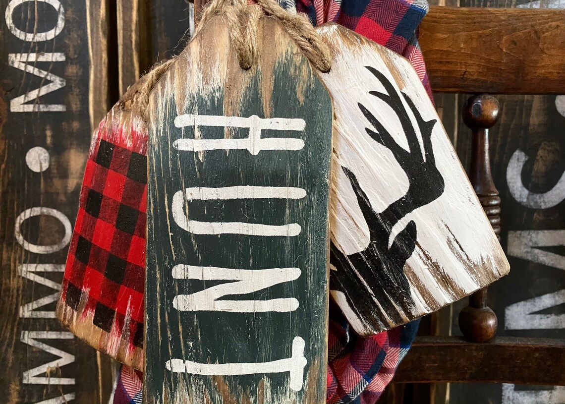 Rustic Deer Hunting Sign Hunt Tag Set Red Buffalo Plaid - Etsy