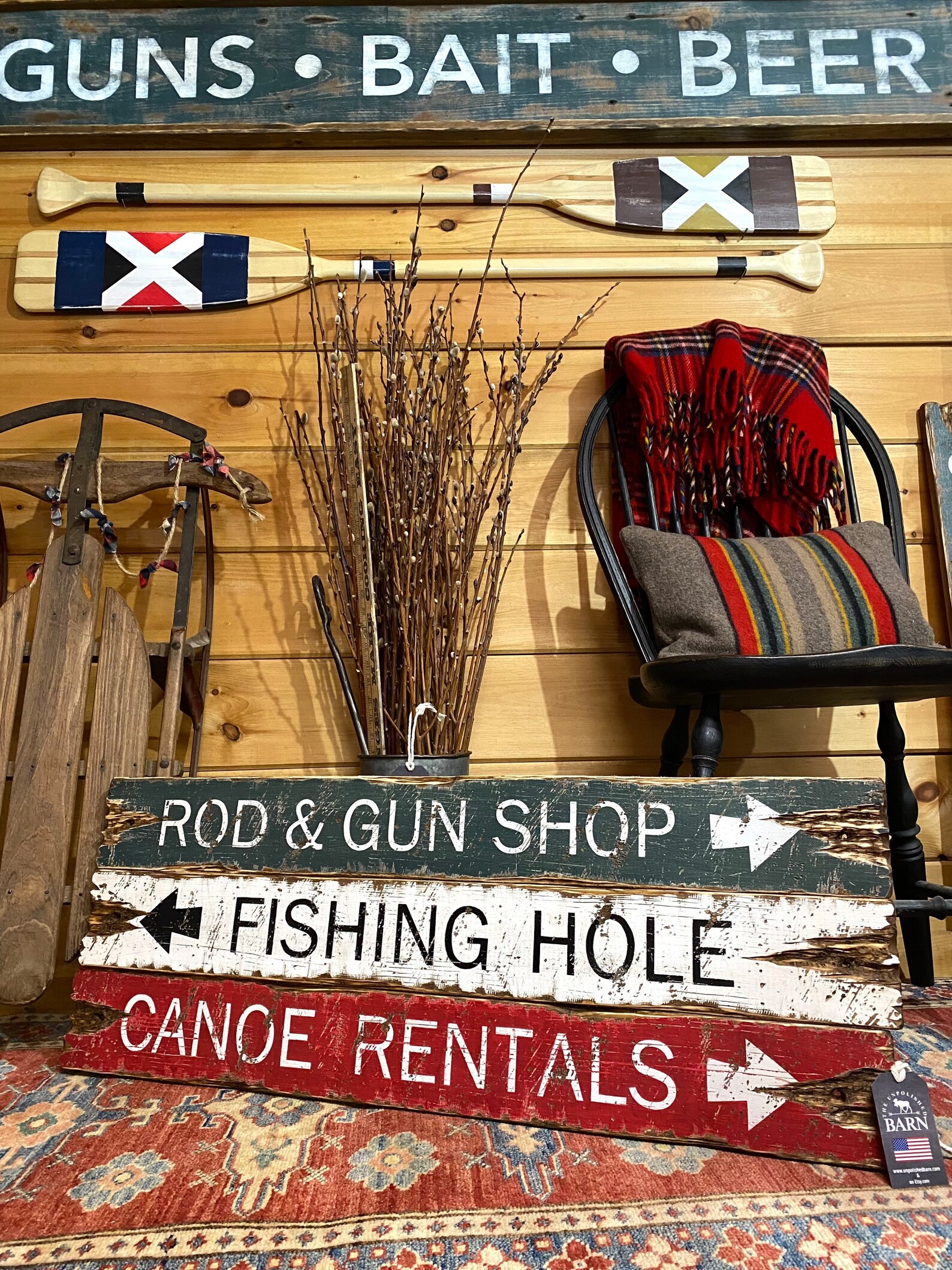 Rustic Fishing & Hunting Store Wood Sign Distressed Log - Etsy