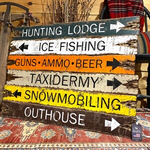 Rustic Hunting Lodge Signs for Log Cabin Decor, Ice Fishing Deer ...