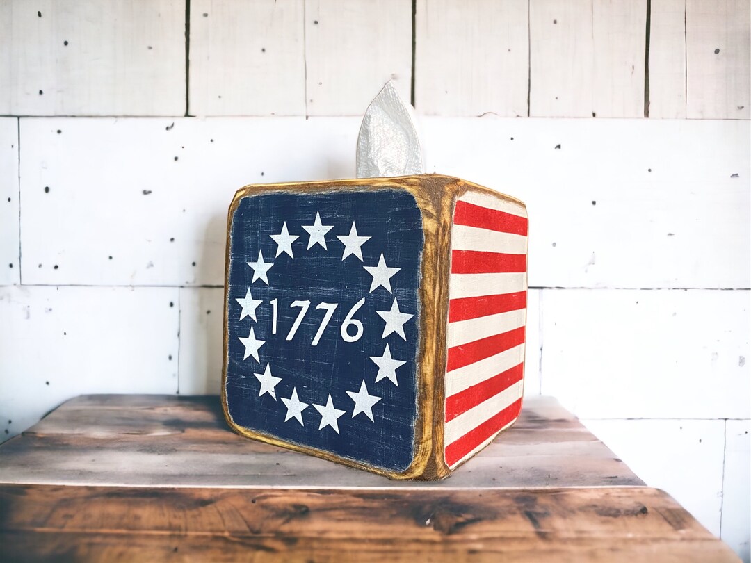 Betsy Ross Tissue Box – 1776 Patriotic Colonial Decor, Rustic Americana ...