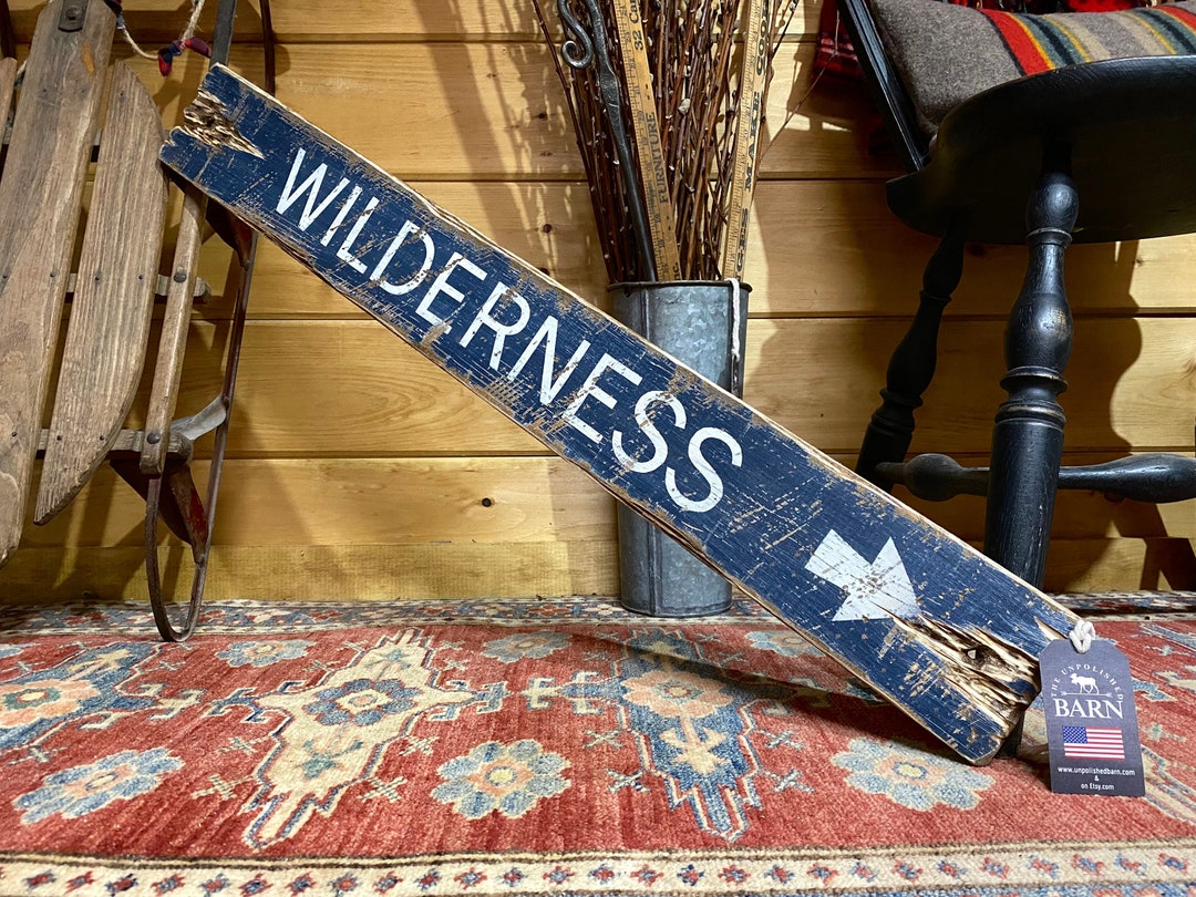 Wilderness Wood Sign | Rustic Woodland Decor | Distressed Log Cabin ...
