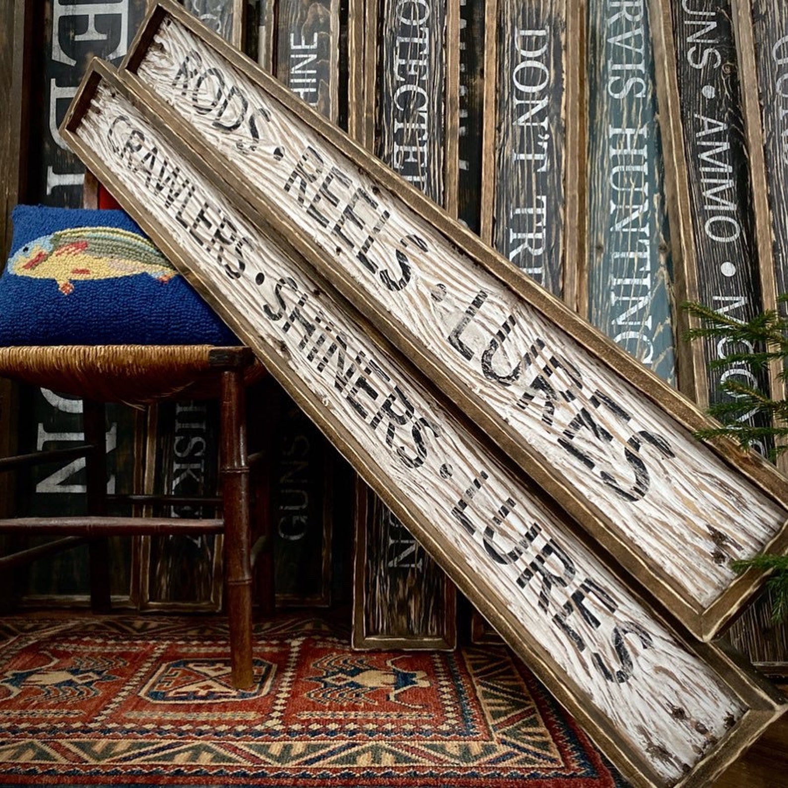 Rustic Fishing Wood Sign Wood Log Cabin Decor Crawlers | Etsy