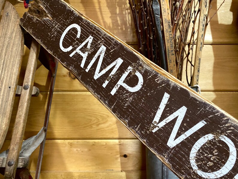 Camp Wood Sign | Rustic Log Cabin Decor | Directional Back Roads Sign ...