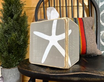 Coastal Beach House Wood Tissue Box Cover Starfish Sand - Etsy