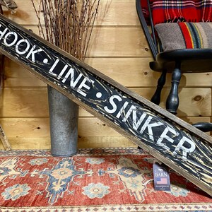 Rustic Wood Fishing Sign, Trout Fishing Gift, Hook Line Sinker, Log ...