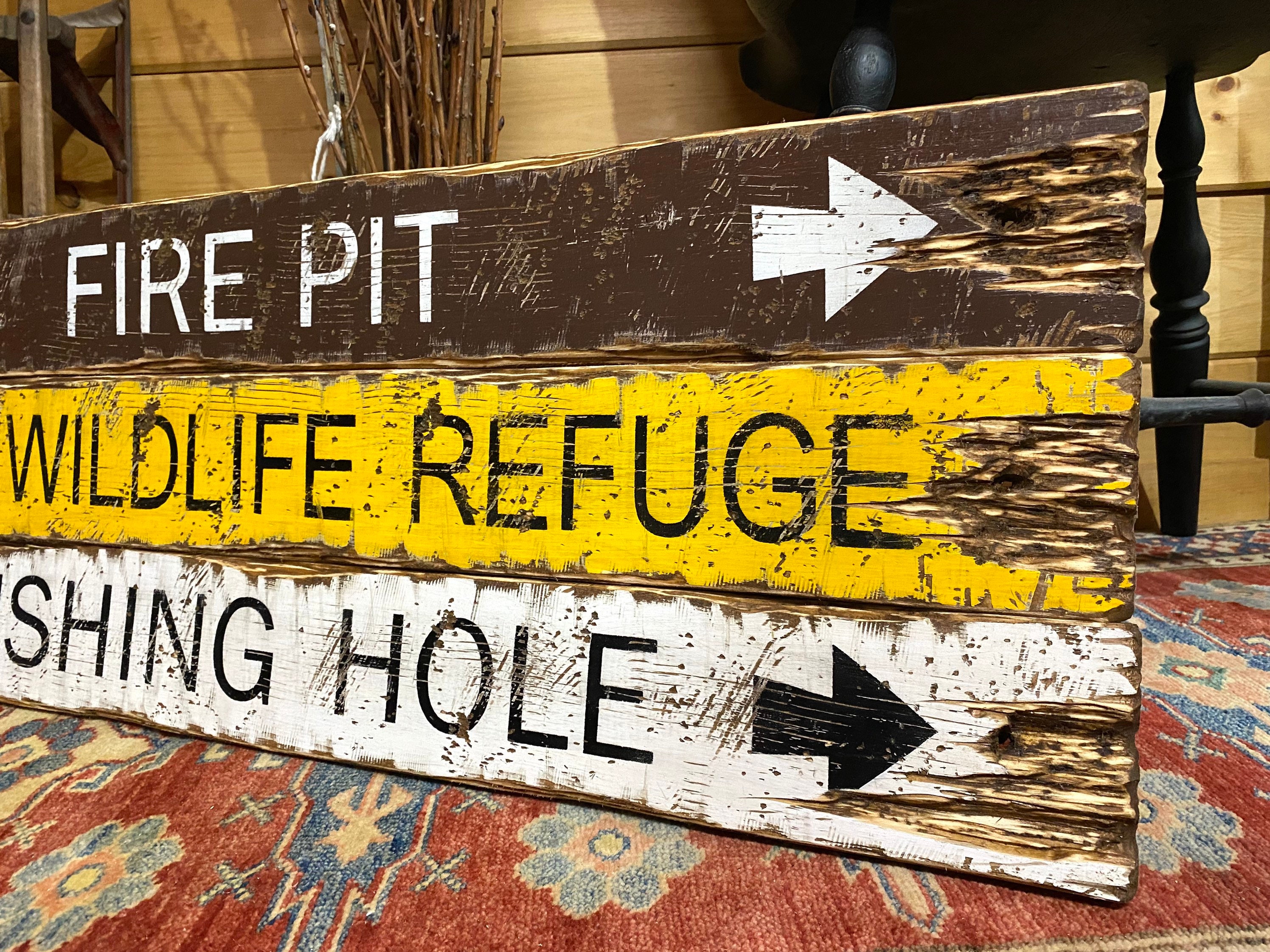 Rustic Wood Camping and Fishing Sign Set | Wildlife Refuge | Fire Pit ...