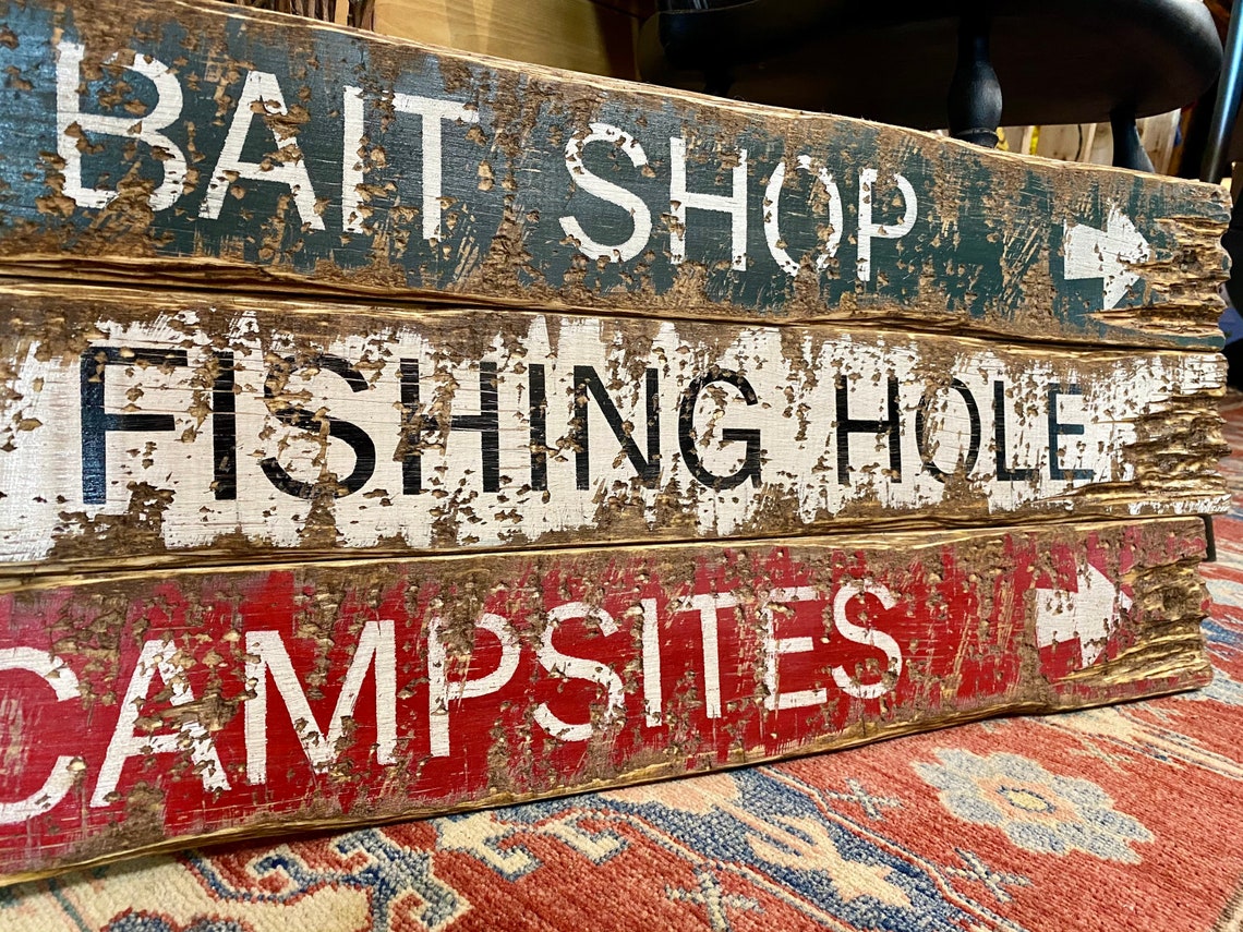 Rustic Wood Fishing Signs Bait Shop Sign Fisherman Gift | Etsy