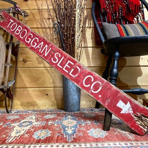 Rustic Toboggan Sled Wood Sign | Distressed Log Cabin Decor | Winter ...