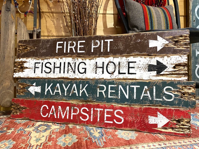 Rustic Lodge Sign Set | Distressed Fishing Decor | Wood Camping Gift - Etsy