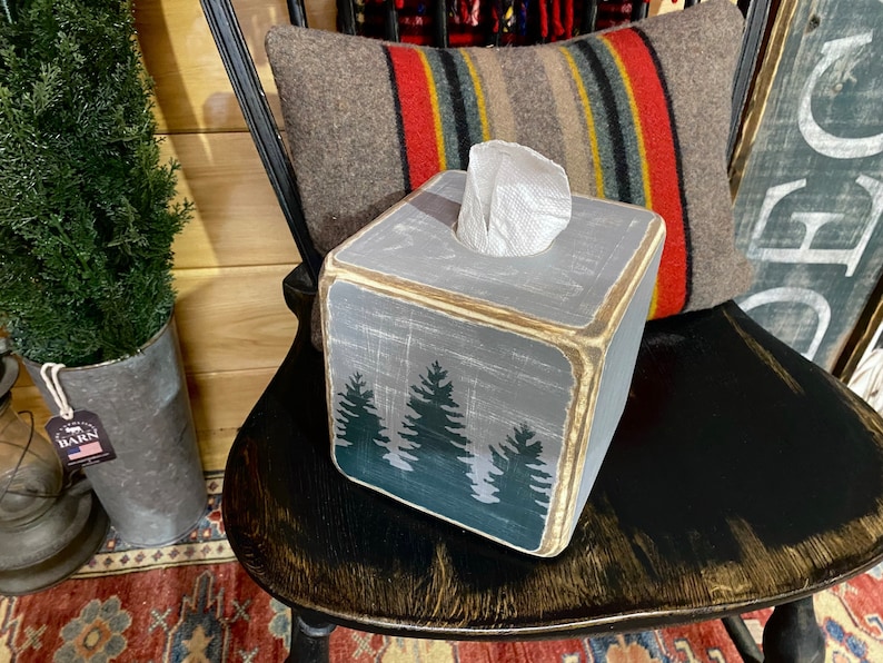 Pine Tree Tissue Box Cover, Rustic Wood Bathroom Decor - Etsy