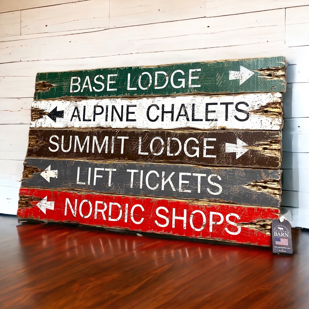 Rustic Ski Lodge Sign Set – Handcrafted Wooden Winter Cabin Decor by ...