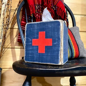 Navy Blue First Aid Tissue Box Cover Log Cabin Ski Decor - Etsy