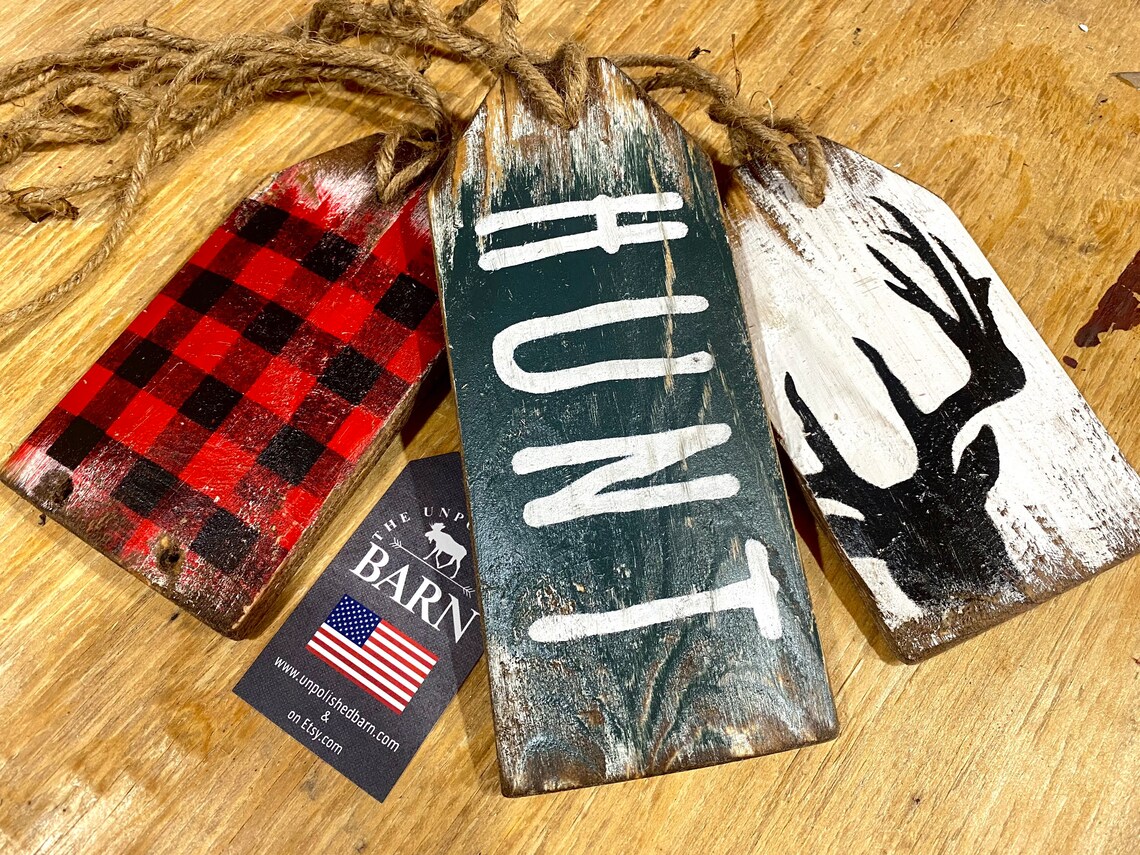 Rustic Deer Hunting Sign Hunt Tag Set Red Buffalo Plaid - Etsy