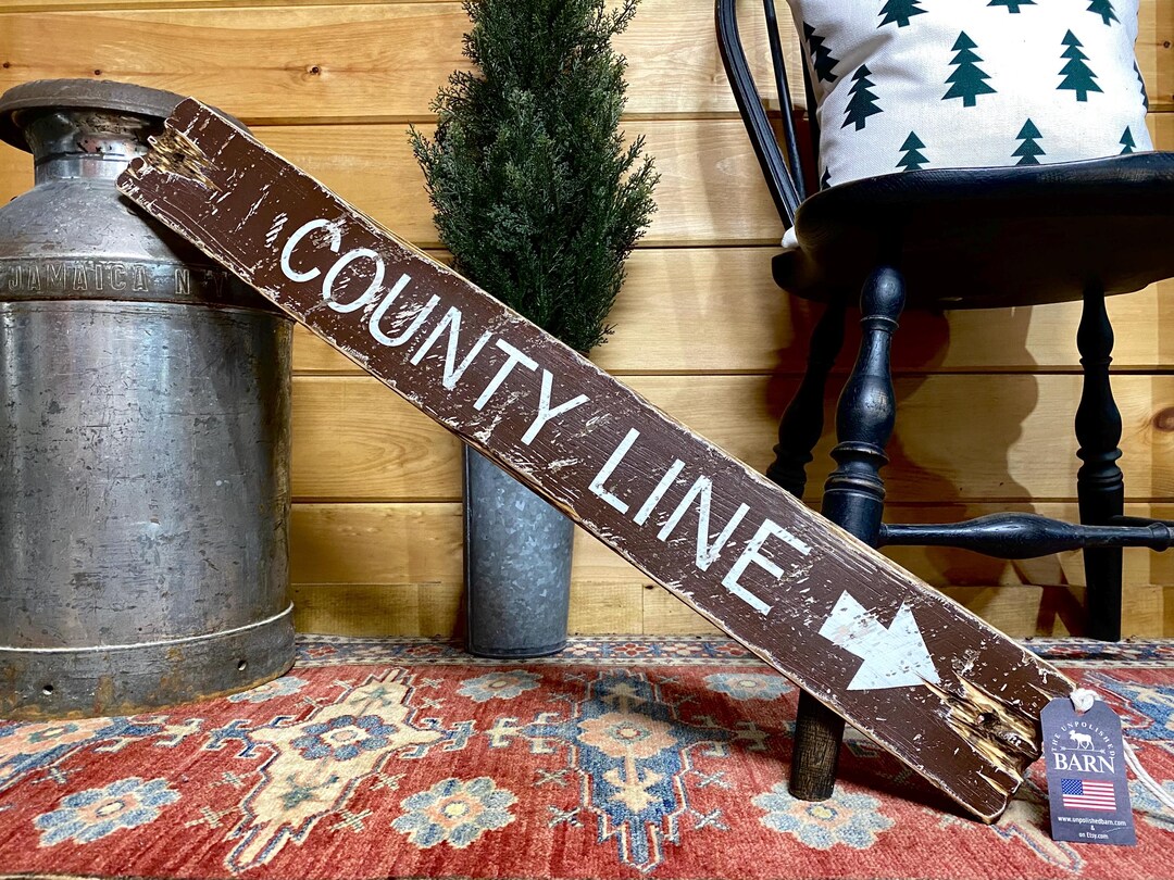 Rustic County Line Farmhouse Wood Sign - Etsy