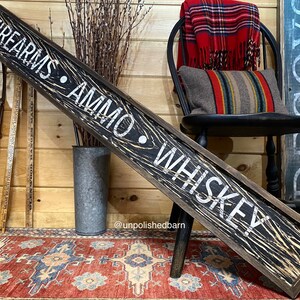 Firearms Ammo Whiskey Sign Rustic Wood Gun Room Decor 2nd | Etsy
