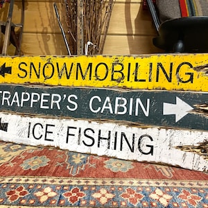 Rustic Ice Fishing Sign Set: Log Cabin Decor, Trapper's Cabin ...