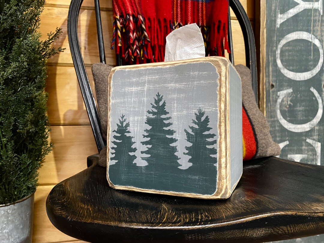 Pine Tree Tissue Box Cover Rustic Wood Bathroom Decor - Etsy