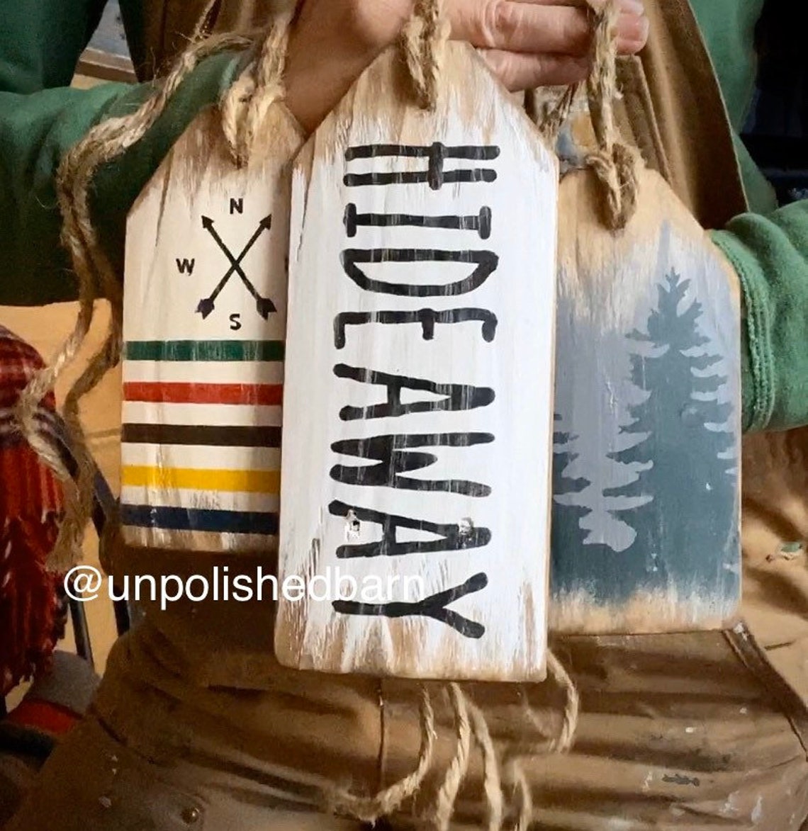 Log Cabin Decor Rustic Cabin Signs Hideaway Wood Tags - Etsy