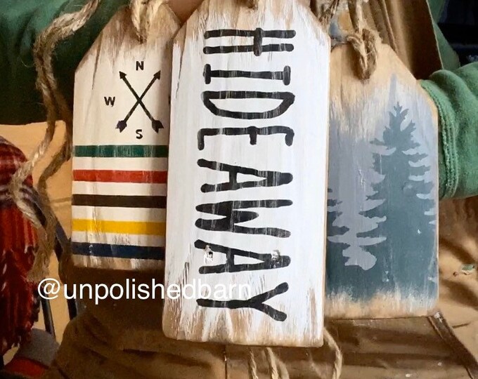 Log Cabin Decor Rustic Cabin Signs Hideaway Wood Tags - Etsy