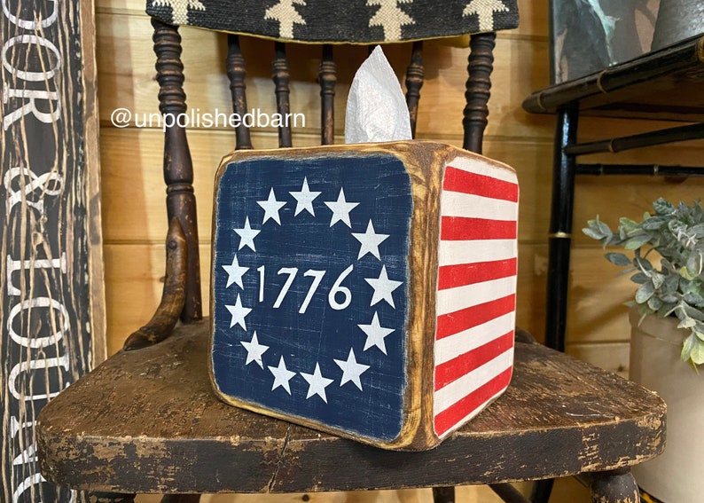 Betsy Ross Flag Tissue Box Cover Memorial Day Decor Rustic | Etsy