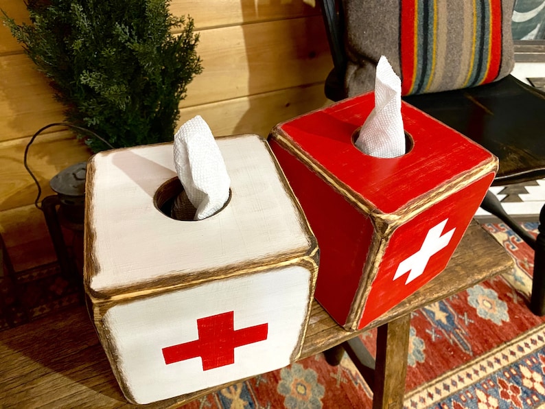 First Aid Rustic Wood Tissue Box Cover Lifeguard & Ski Cabin - Etsy