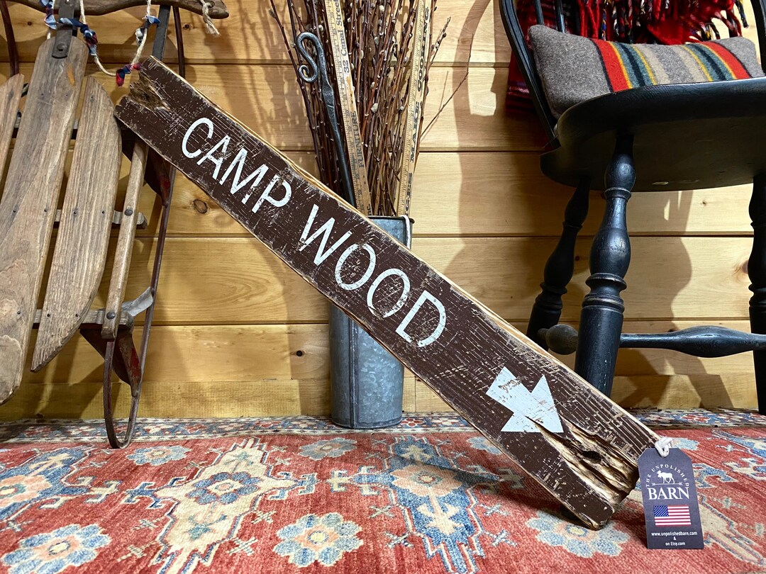 Camp Wood Sign | Rustic Log Cabin Decor | Directional Back Roads Sign ...