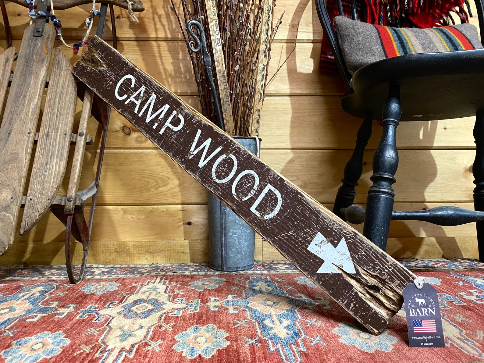 Camp Wood Sign | Rustic Log Cabin Decor | Directional Back Roads Sign ...