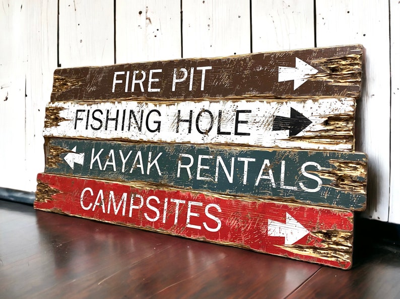 Rustic Lodge Sign Set | Distressed Fishing Decor | Wood Camping Gift - Etsy