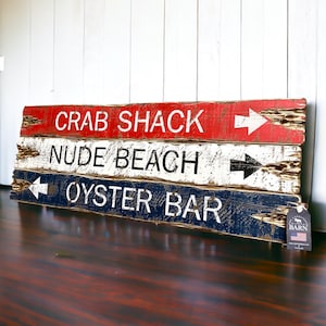 Rustic Crab Shack Sign Set, Wood Nude Beach, Coastal Kitchen, Nautical ...