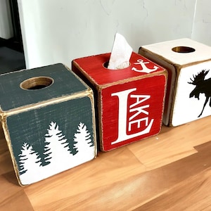 Pine Tree Forest Tissue Box Cover, Rustic Log Cabin Bathroom Decor - Etsy