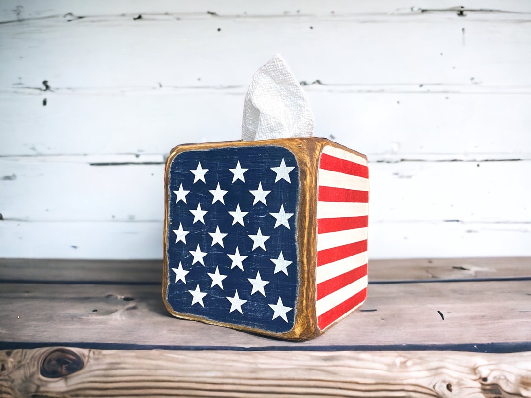 American Flag Tissue Box Cover – Patriotic Americana Decor for Memorial ...