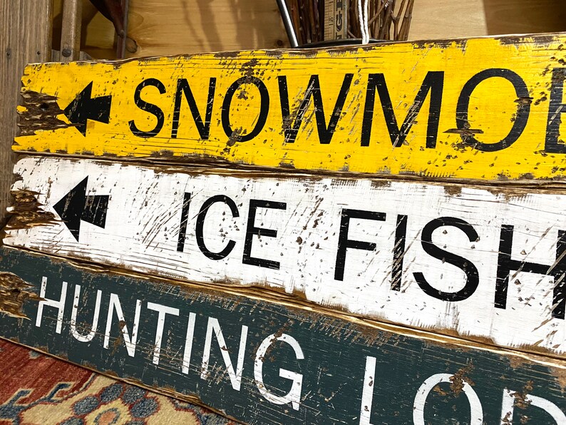 Rustic Snowmobiling Sign Set | Distressed Hunting Lodge Decor | Ice ...